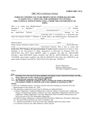 Fillable Online jeeadv.ac.informsFORM-OBC-NCLFORM OF CERTIFICATE TO BE ...