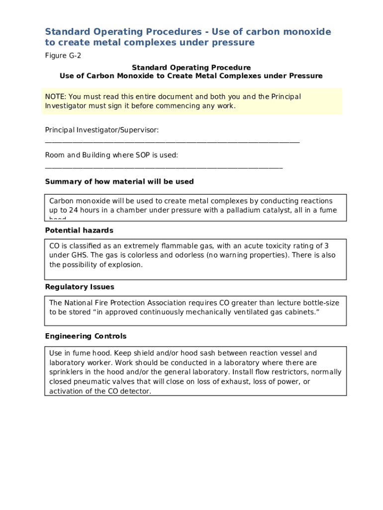 Standard Operating Procedures - Use of carbon monoxide to create metal complexes under pressure ...