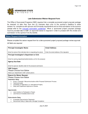 Fillable Online research kennesaw Late Submission Waiver Request Form ...