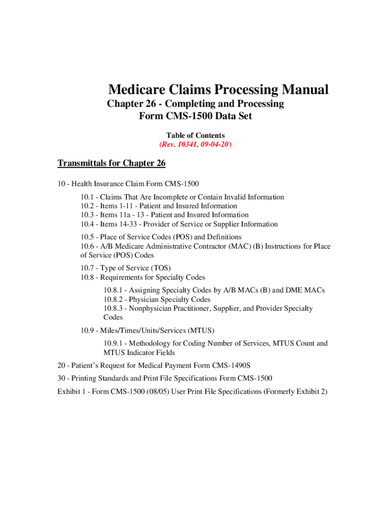 Fillable Online Claims Processing Manual Chapter 26 - Completing and Processing Form ... Fax ...