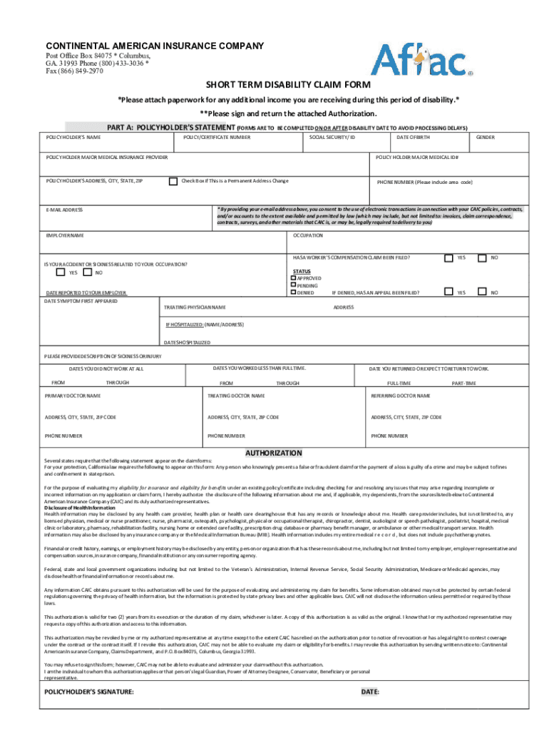 Fillable Online short term disability claim form instructions Fax Email ...