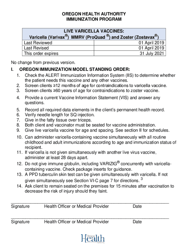 Fillable Online prod.oregon.govDocumentsSOVAR-MMRVModel Standing Order ...