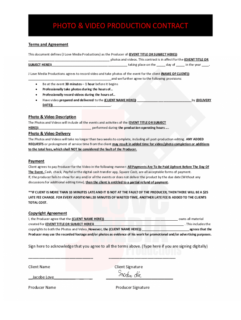 Fillable Online Free Freelance Video Editing Contract Template - Get ...