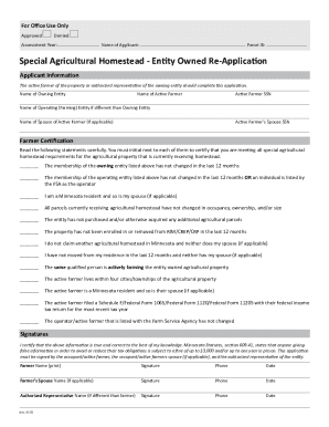 Fillable Online Special Agricultural Homestead - Entity Owned Re ...
