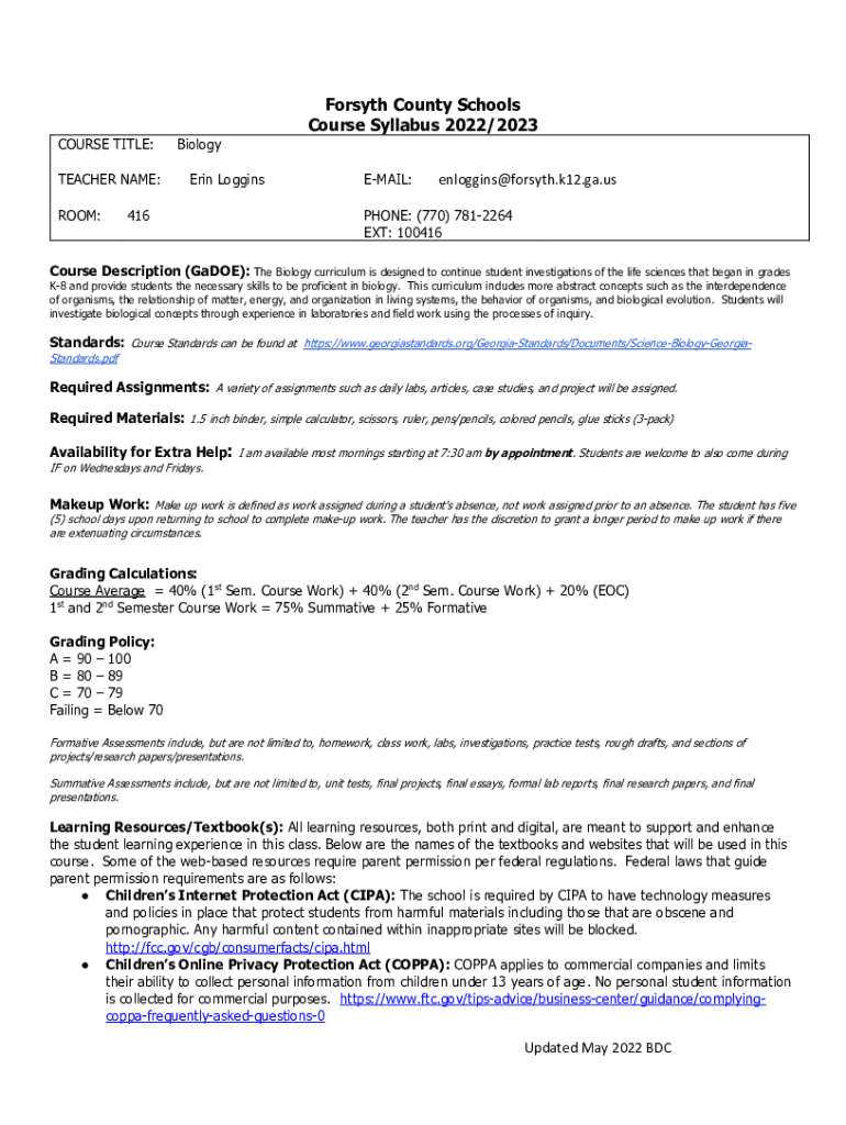 Fillable Online FCS Syllabus 22-23 Anatomy & Physiology.docx - COURSE ...