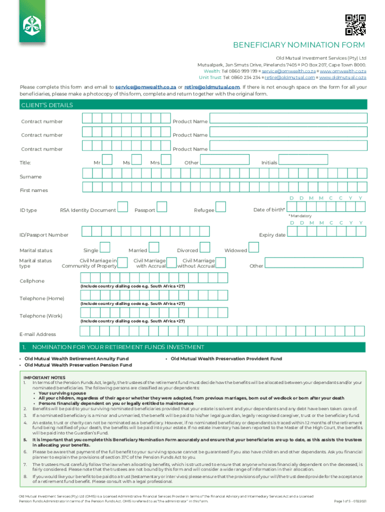 Fillable Online NEW BUSINESS FORM OLD MUTUAL PRESERVATION FUNDS ...