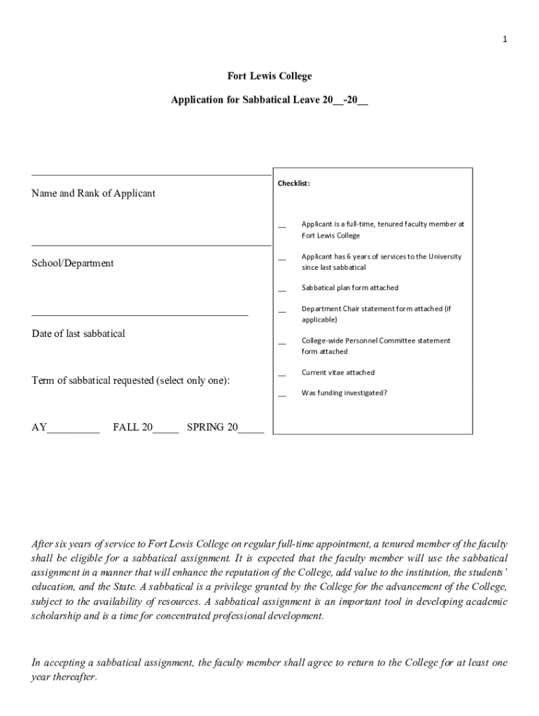 Fillable Online Sabbatical-Leave-Application.pdf - Fort Lewis College ...