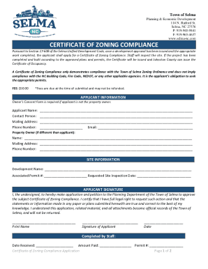 Fillable Online CERTIFICATE OF ZONING COMPLIANCE - Selma, North ...