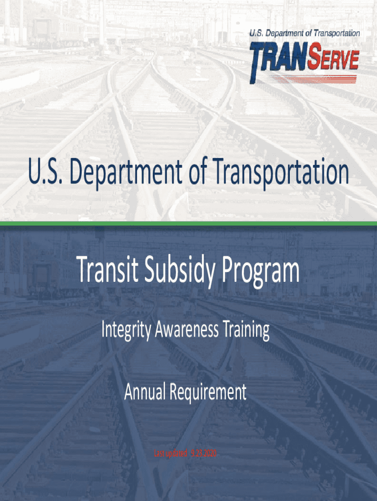 Fillable Online U.S. Department of Transportation Transit Subsidy ...
