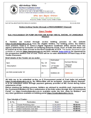 Fillable Online Notice Inviting Tender (through e-PROCUREMENT Channel ...