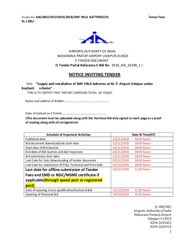 Fillable Online www.aai.aeroennodeSITC of SMF VRLA Batteries for CNS ...