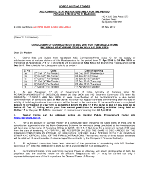 Fillable Online NOTICE INVITING TENDER ASC CONTRACTS AT HQ K&K ... Fax ...