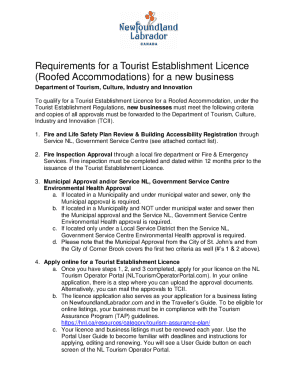 Fillable Online Requirements for a Tourist Establishment Licence ...