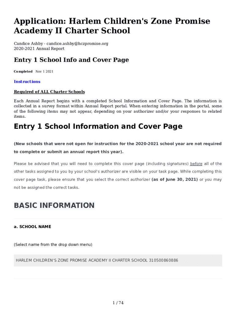 Fillable Online Harlem Children's Zone Promise Academy II Charter ...