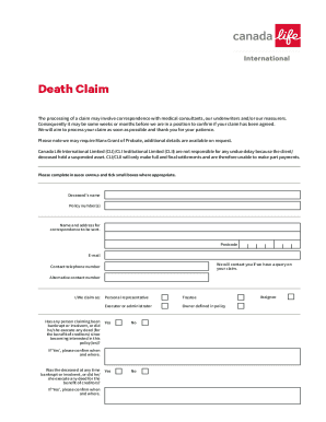 Fillable Online documents canadalife co documents.canadalife.co.ukdeath-claim-form-isleDeath ...