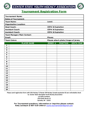 Fillable Online Tournament Registration Form - Kelly Danahy - Ngin Fax ...