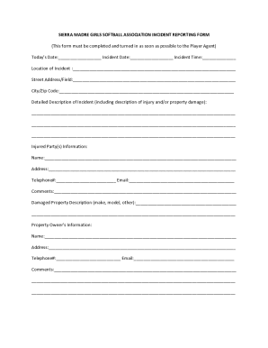 Fillable Online sierra madre girls softball association incident ...