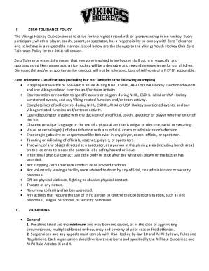 Fillable Online I. ZERO TOLERANCE POLICY The Vikings Hockey Club ...