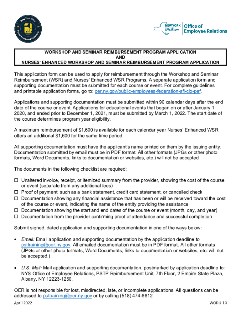 Fillable Online oer.ny.govsystemfilesWorkshop and Seminar Reimbursement ...
