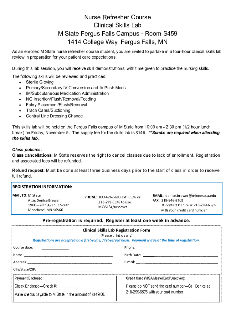 Fillable Online www.minnesota.edusitesdefaultNurse Refresher Course ...