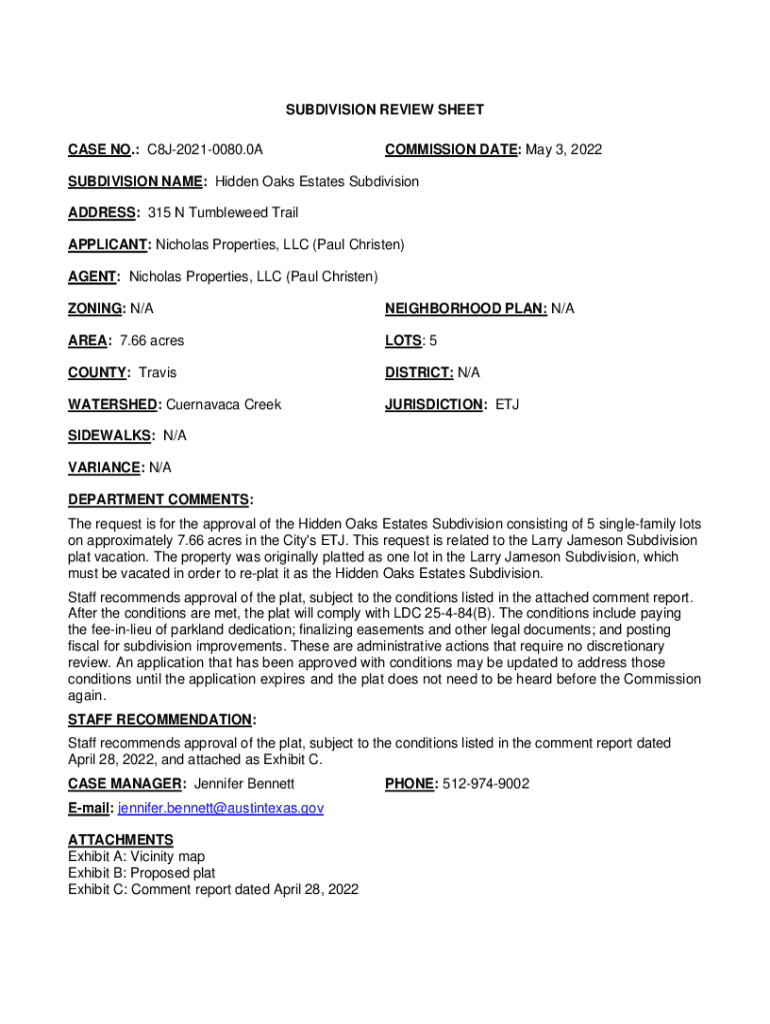 Fillable Online services.austintexas.govedimsdocumentSUBDIVISION REVIEW ...