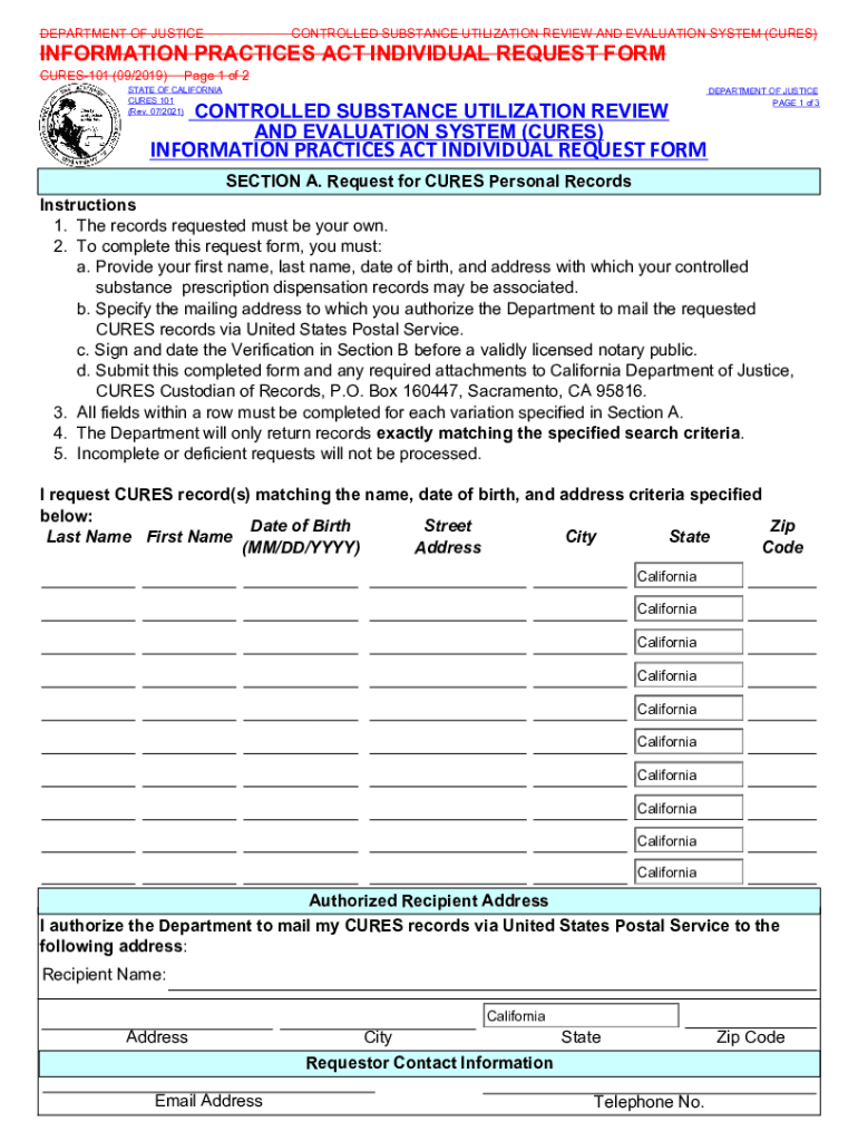 Fillable Online oag ca information practices act individual request ...