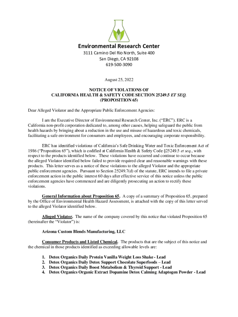 Fillable Online oag ca Pursuant to Section 25249 Fax Email Print - pdfFiller