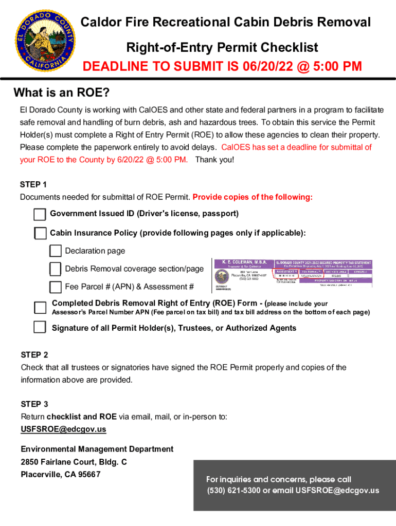 Fillable Online Recreational Cabin Debris Removal Right-of-Entry Permit ...
