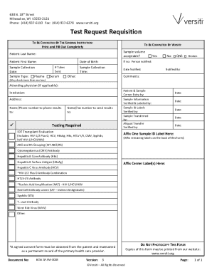 Fillable Online Infectious Diseases Test Requisition Form - Versiti Fax ...