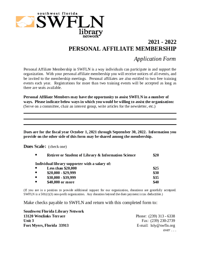 swfln.orgwp-contentuploads2021 - 2022 PERSONAL AFFILIATE MEMBERSHIP ...