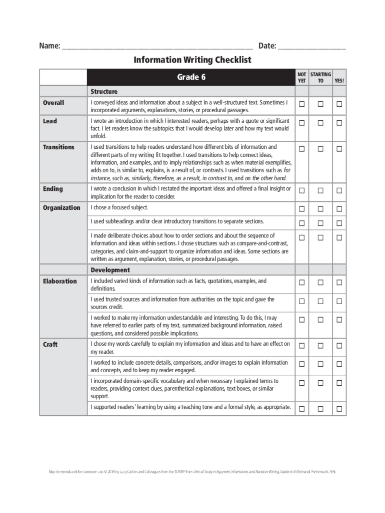 Fillable Online Grade 6 NOT STARTING YET TO YES! - cameron.k12.wi.us ...
