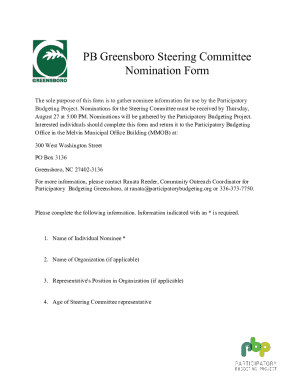 Fillable Online PB Greensboro Steering Committee Nomination Form Fax ...