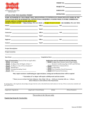 Fillable Online APPLICATION FOR GRADING PERMIT This section is for City ...