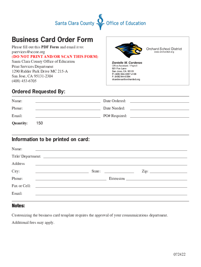 Fillable Online www.formpl.ustemplatesbusiness-card-order-formFree ...