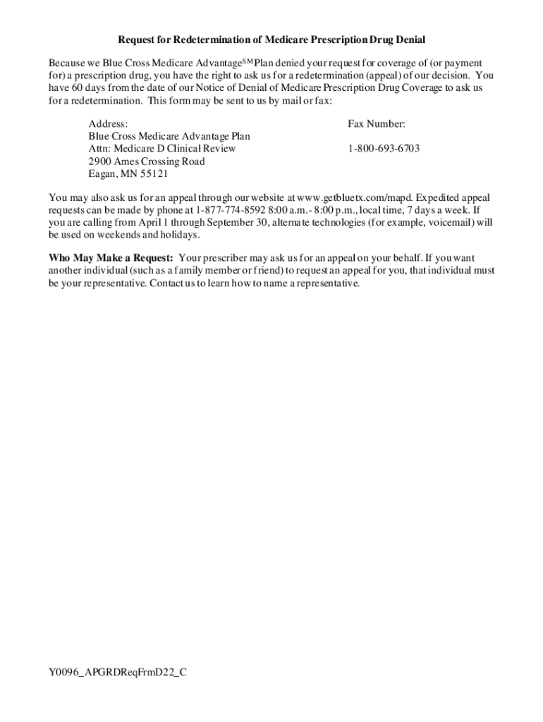 Fillable Online Request for Redetermination of Medicare Prescription ...
