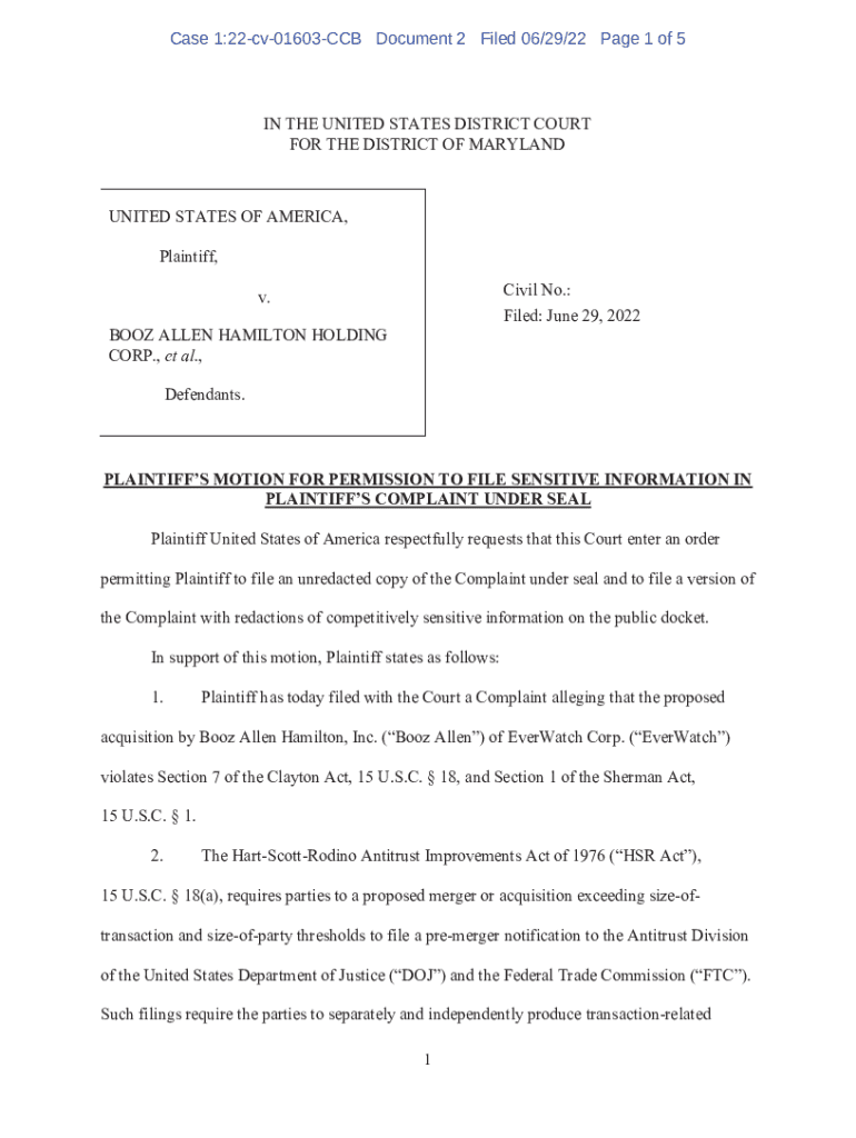 Fillable Online Plaintiff's Motion for Permission to File Sensitive Information in ... Fax Email ...