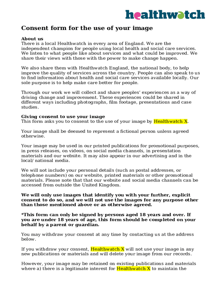 20180511 - Photography Consent for local Healthwatch - updated for GDPR ...