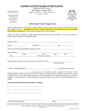Fillable Online Public School Transfer Request Form - SCHOOLinSITES Fax ...