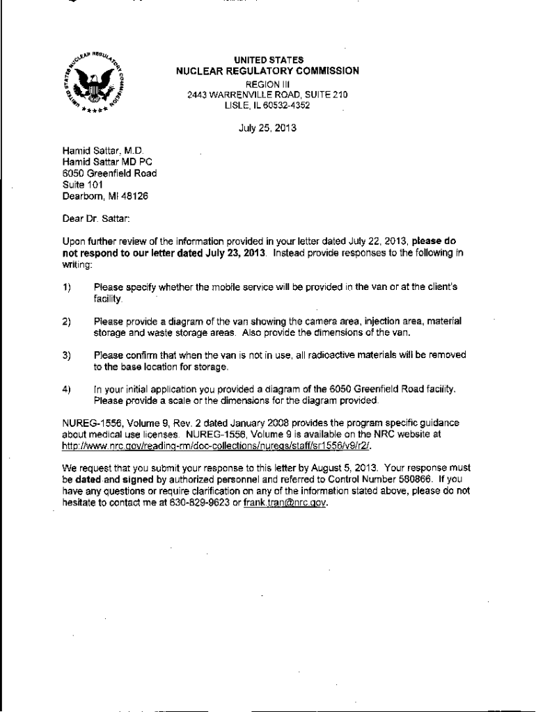 Fillable Online Request for Additional Information for Hamid Sattar M.D ...