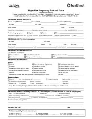 Fillable Online High-Risk Pregnancy Referral Form. 25613-High-Risk ...