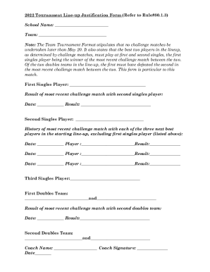 Fillable Online 2022 Tournament Line-up Justification Form (Refer to ...