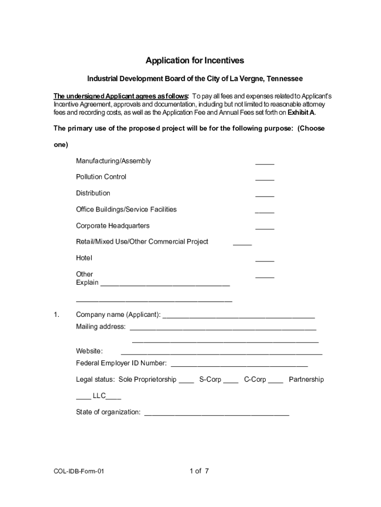 Fillable Online City of La Vergne - IDB-Form-01 - Application for ...