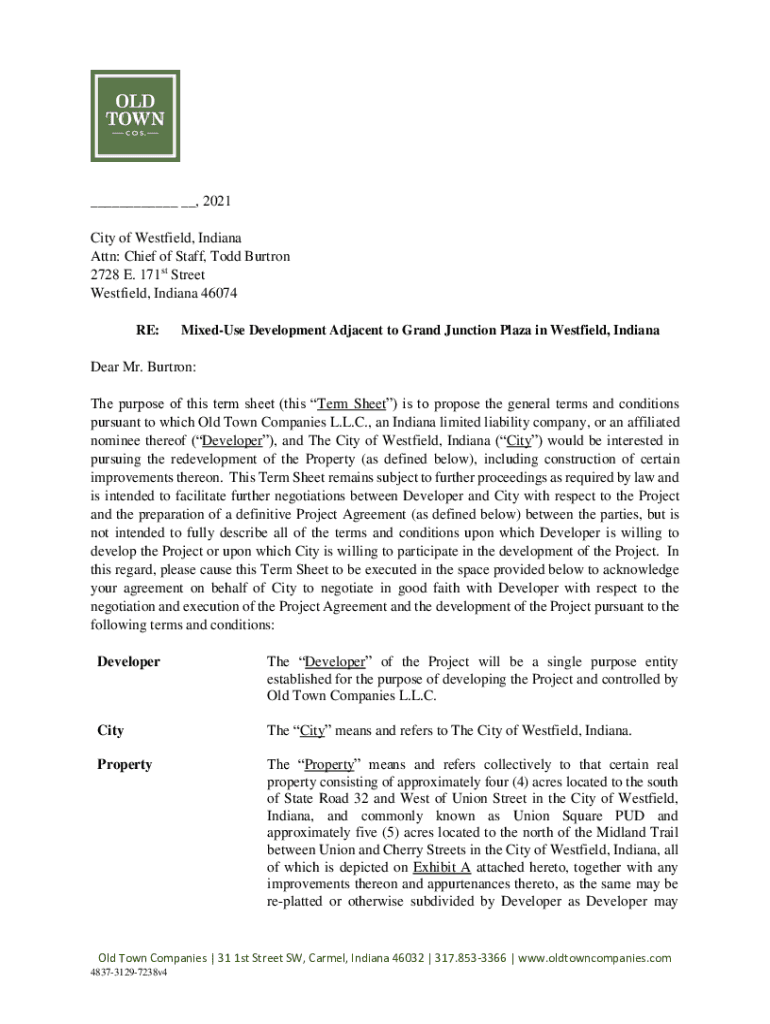 Fillable Online , 2021 City of Westfield, Indiana Attn: Chief of Staff ...
