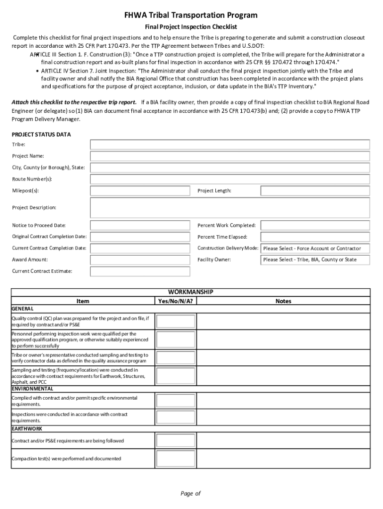 Fillable Online FHWA Tribal Transportation Program Project Monitoring ...