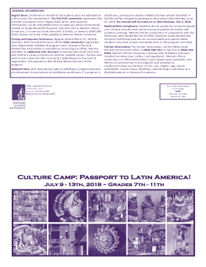Fillable Online Culture Camp: Passport to Latin America! Fax Email ...