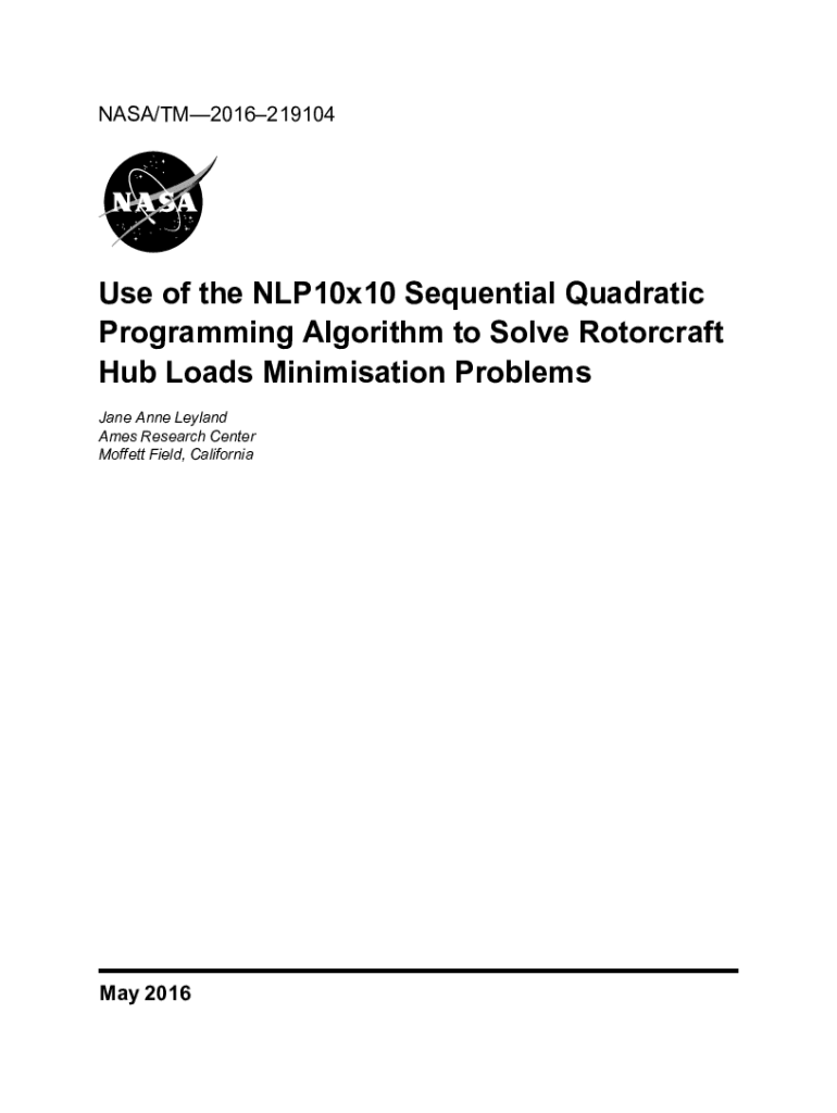 Fillable Online Rotorcraft Arc Nasa Use Of The Nlp10x10 Sequential Quadratic Programming