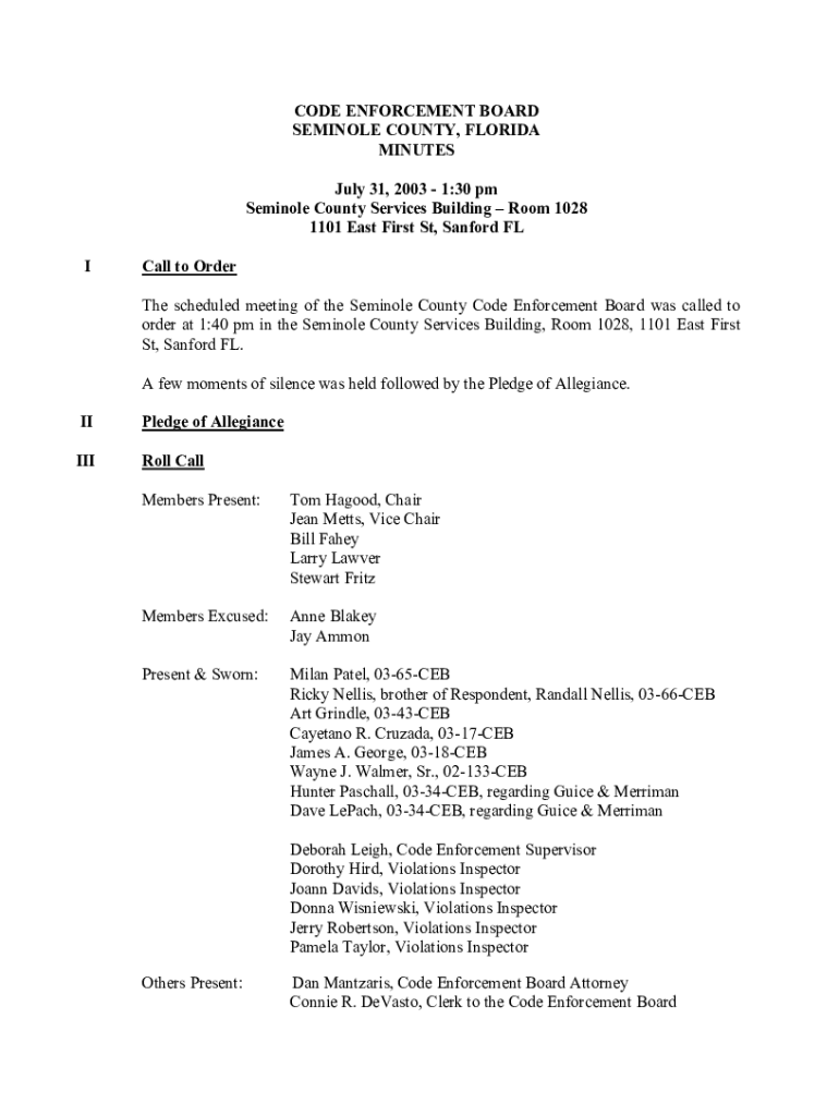 Fillable Online CODE ENFORCEMENT BOARD SEMINOLE COUNTY, FLORIDA ... Fax ...