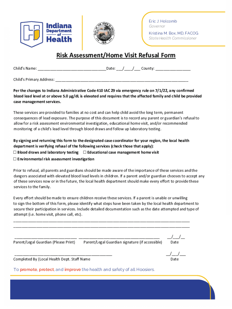 Fillable Online Risk Assessment/Home Visit Refusal Form IN.gov Fax ...