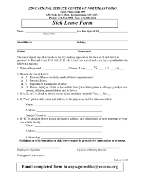 Fillable Online Sick Leave Form - ESC of Northeast Ohio Fax Email Print ...