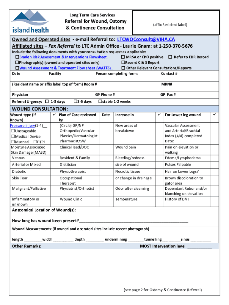 Fillable Online vicsi-ltci.caresourcereferral-form-for-a-woundReferral Form for a Wound, Ostomy ...
